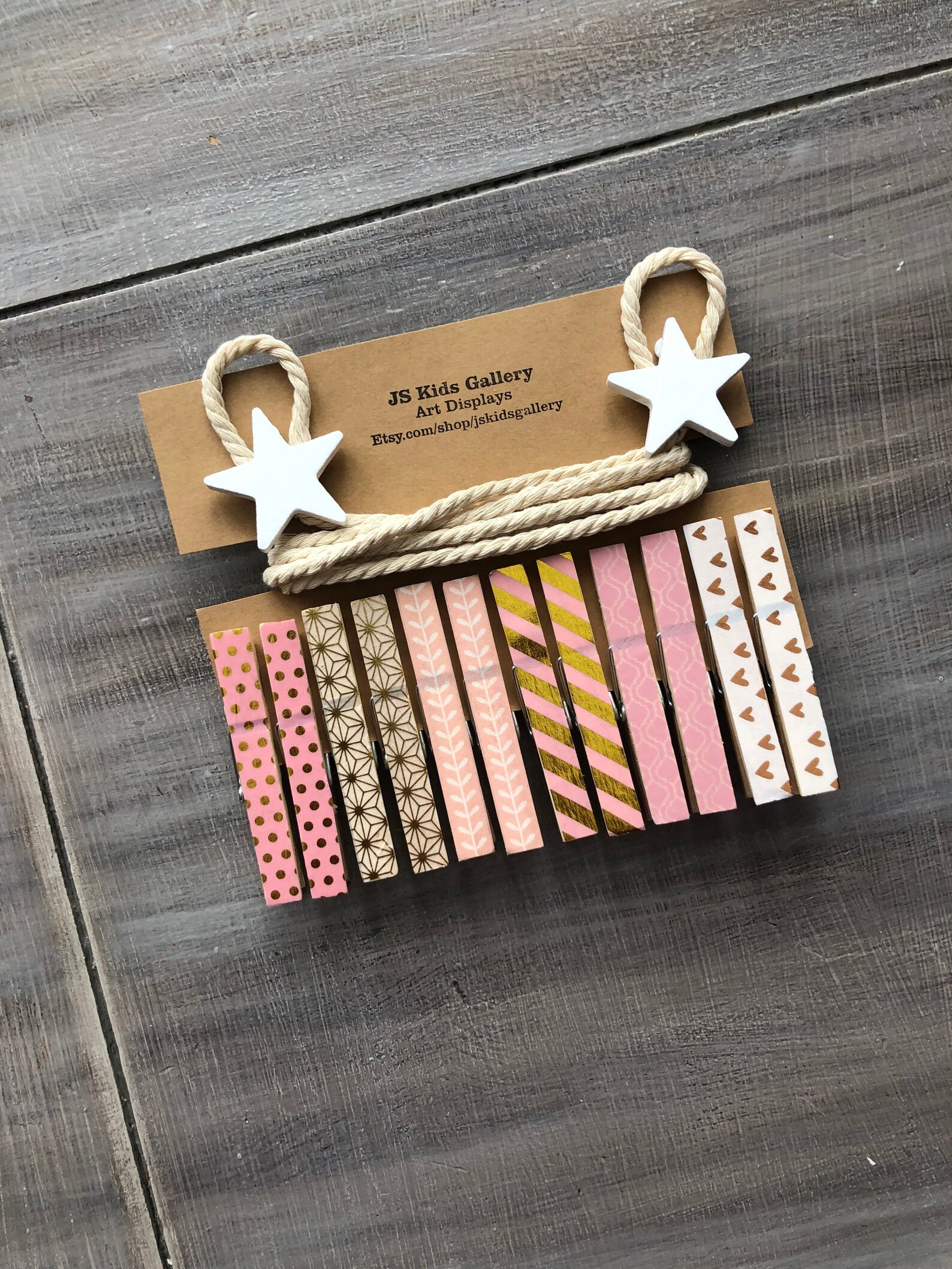 Star Clothesline Artwork Display, Pink and Gold Art Work Display, Baby ...