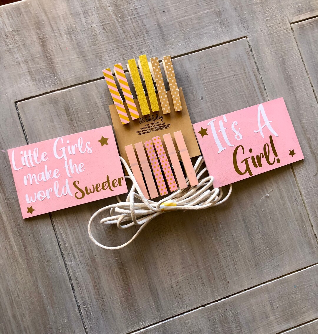 Baby Girl Shower Onesie Clothesline Display, Pink and Gold, Baby Girl ...