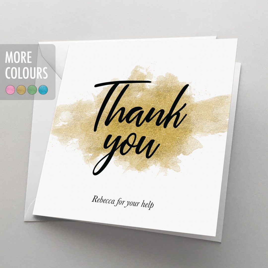 Thank You for Your Help Card, Personalised Thank You Card, Thank You ...
