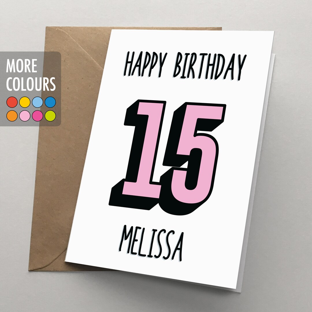 Personalized 15th Birthday Card, Blocktype Design - Etsy