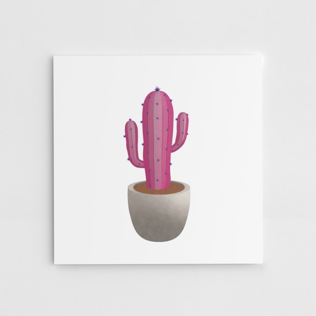 Blank Cactus Greetings Card Pink Saguaro Cactus Design - Etsy