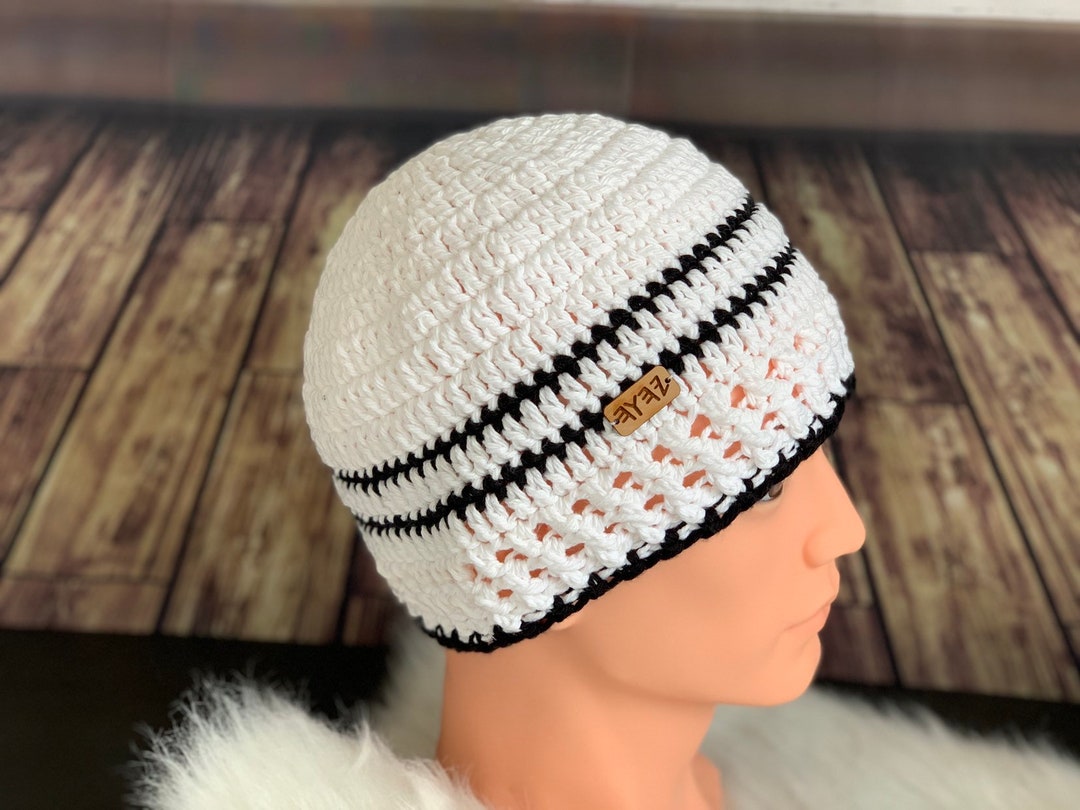 Handmade White Cotton Beanie Hebrew Hat Jewish Hat White Kufi Skull Hat ...