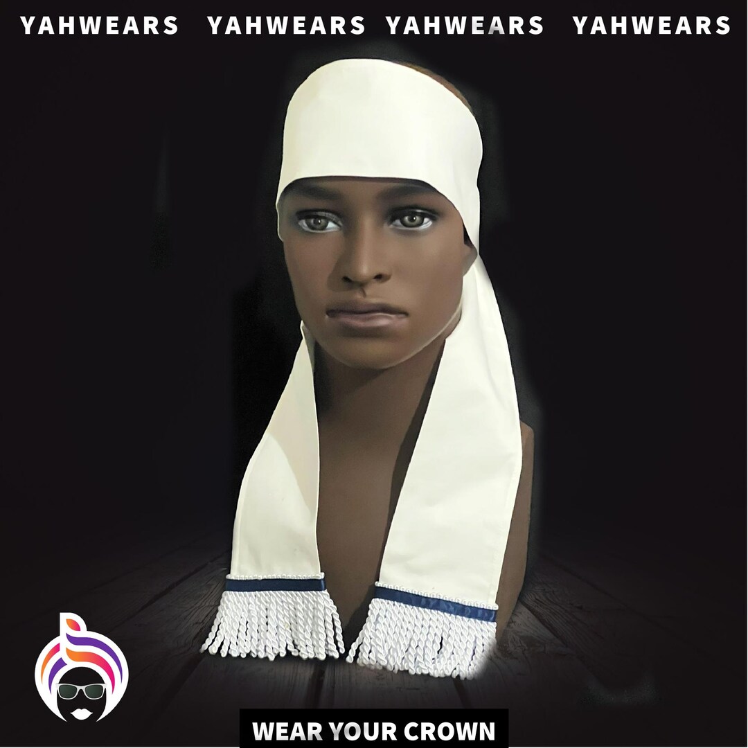 Hebrew Israelite Mitre Head Wrap, White Turban With Fringes, Men's Holy ...