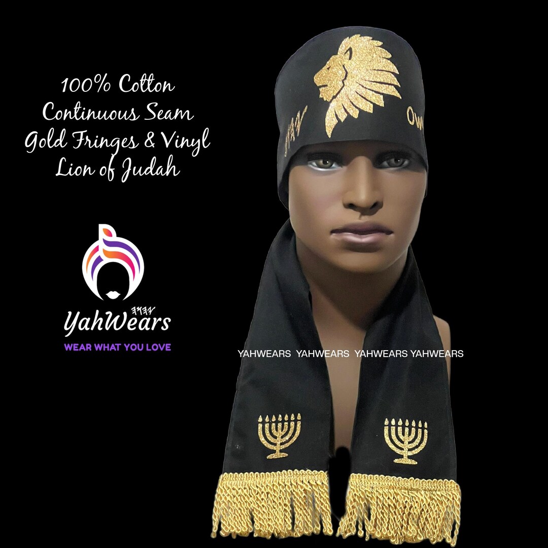 Hebrew Isrealite Mitre Gold Fringes, Lion of Judah Black Headband ...