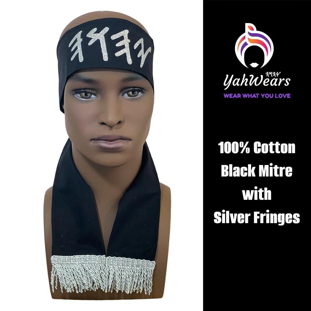 Hebrew Israelite Headband, Silver Glitter Name, Cotton Mitre With ...