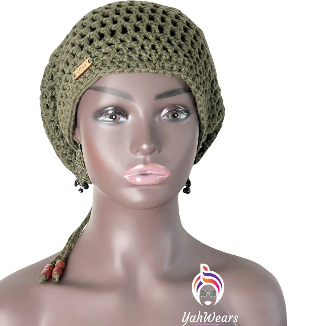 Handmade Olive Green Dreadlock Tam, Large Beanie, Dread Tam Hat, Slouch Hat, Slouchy Beanie ...
