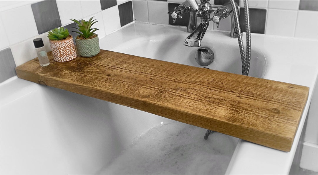 Rustic Wooden Bath Tray, Rustic Scaffold Board Caddy, Chunky Wooden ...