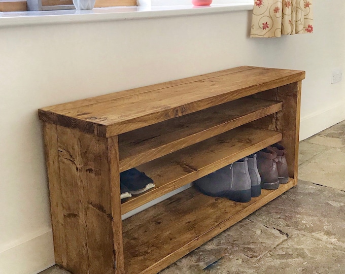 Extra Deep & Long Wooden Shoe Bench, 30cm Deep Shoe Rack, Solid Pine ...