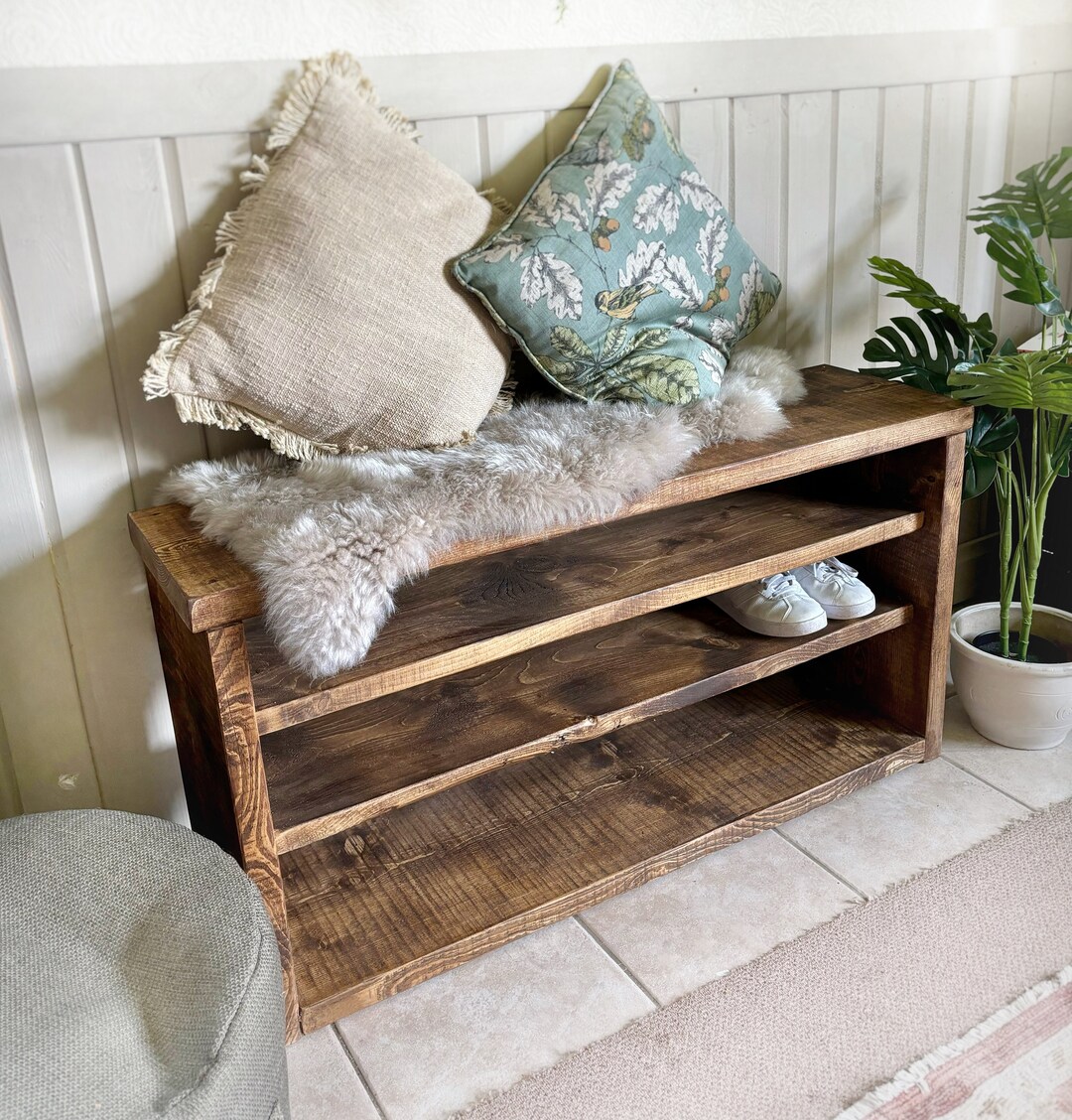 Rustic Pine Shoe Bench: Extra Deep Entryway Storage - Etsy UK