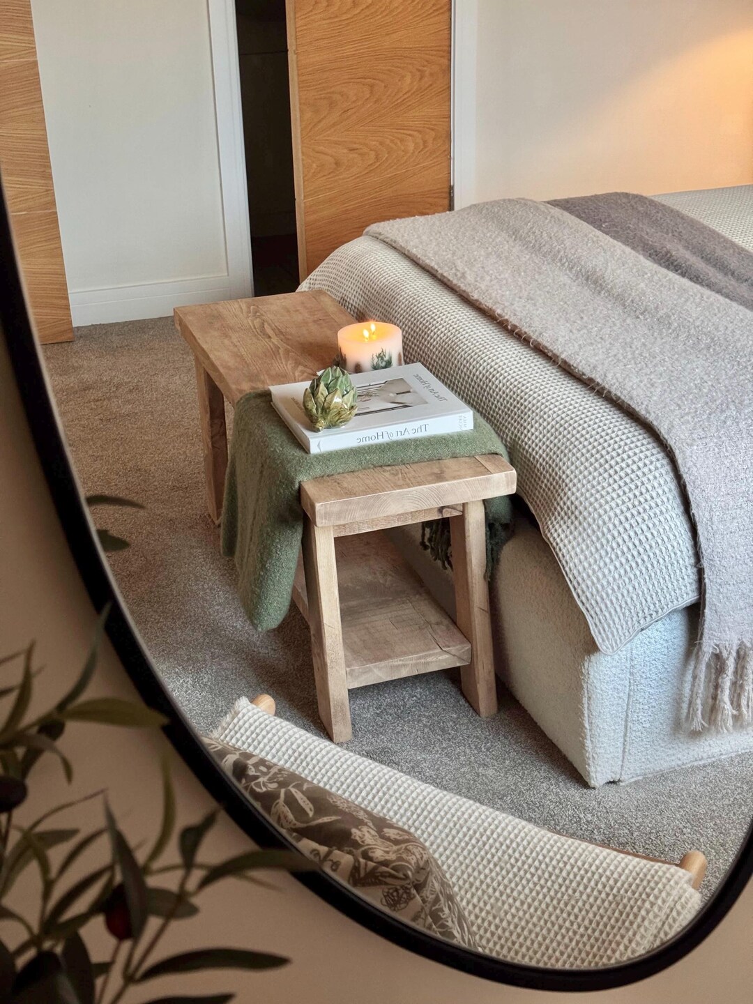 Rustic Bed End Table With Angled Legs and Lower Shelf - Etsy UK