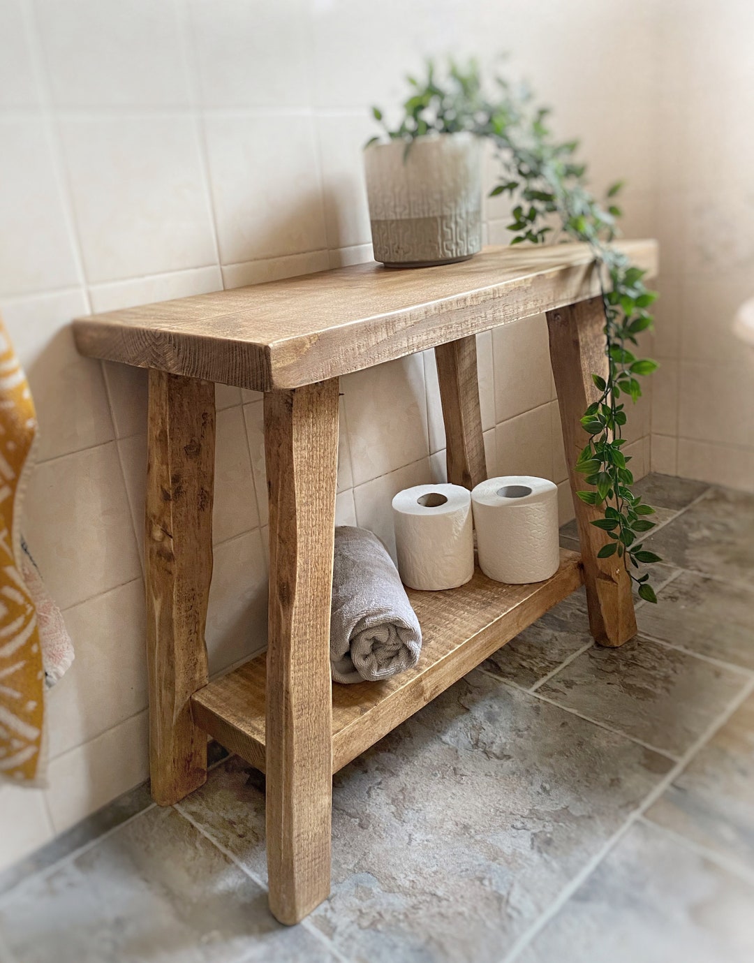 Rustic Pine Wood Side Table With Shelf: Bedside Display Stool - Etsy UK