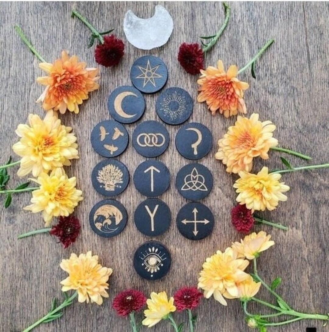 13 Witch Runes | Black Painted Wood | Laser Cut | the Eye | Sun | Wave ...