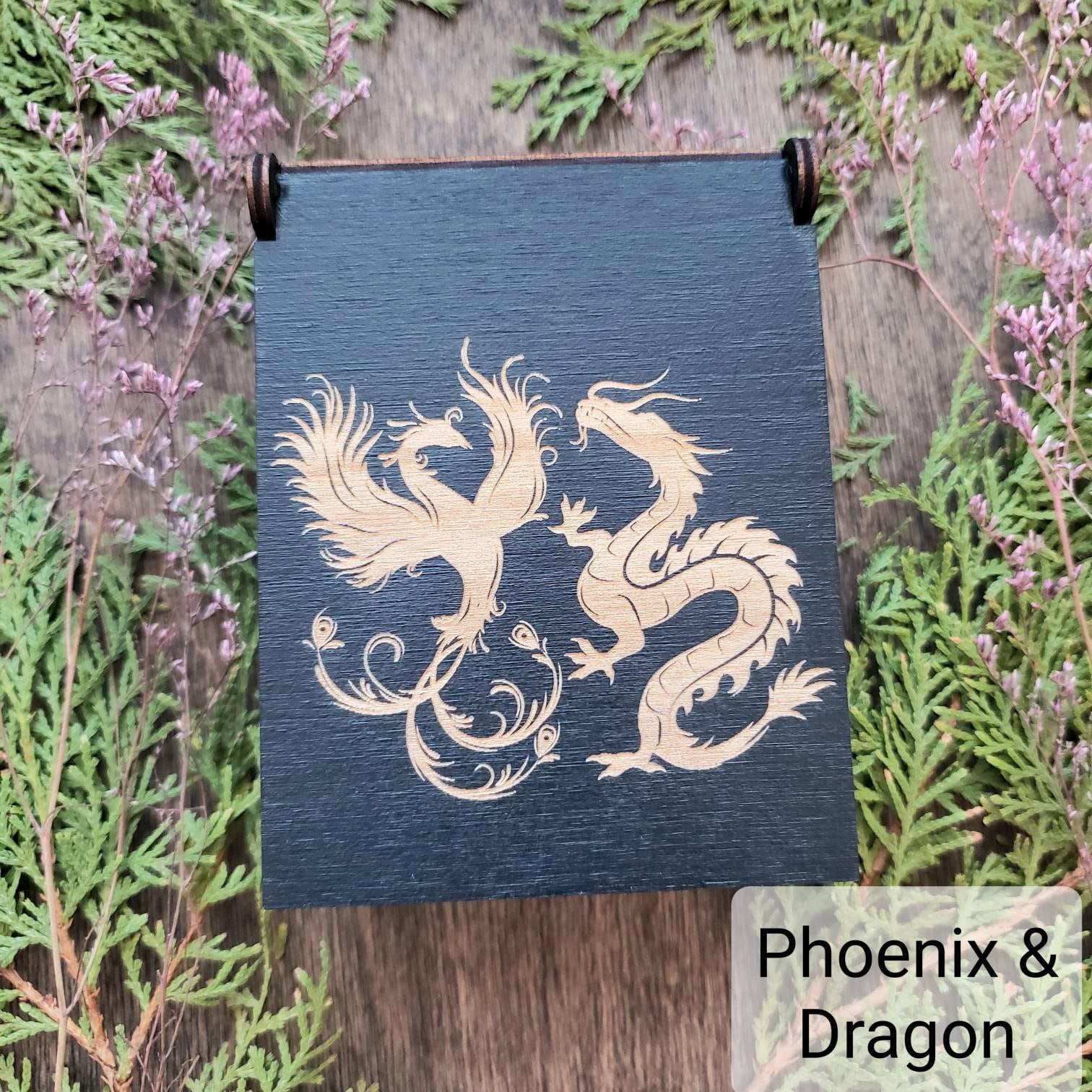 Dragon & Phoenix Rune Box 13 Witch Runes Black Painted Wood | Etsy