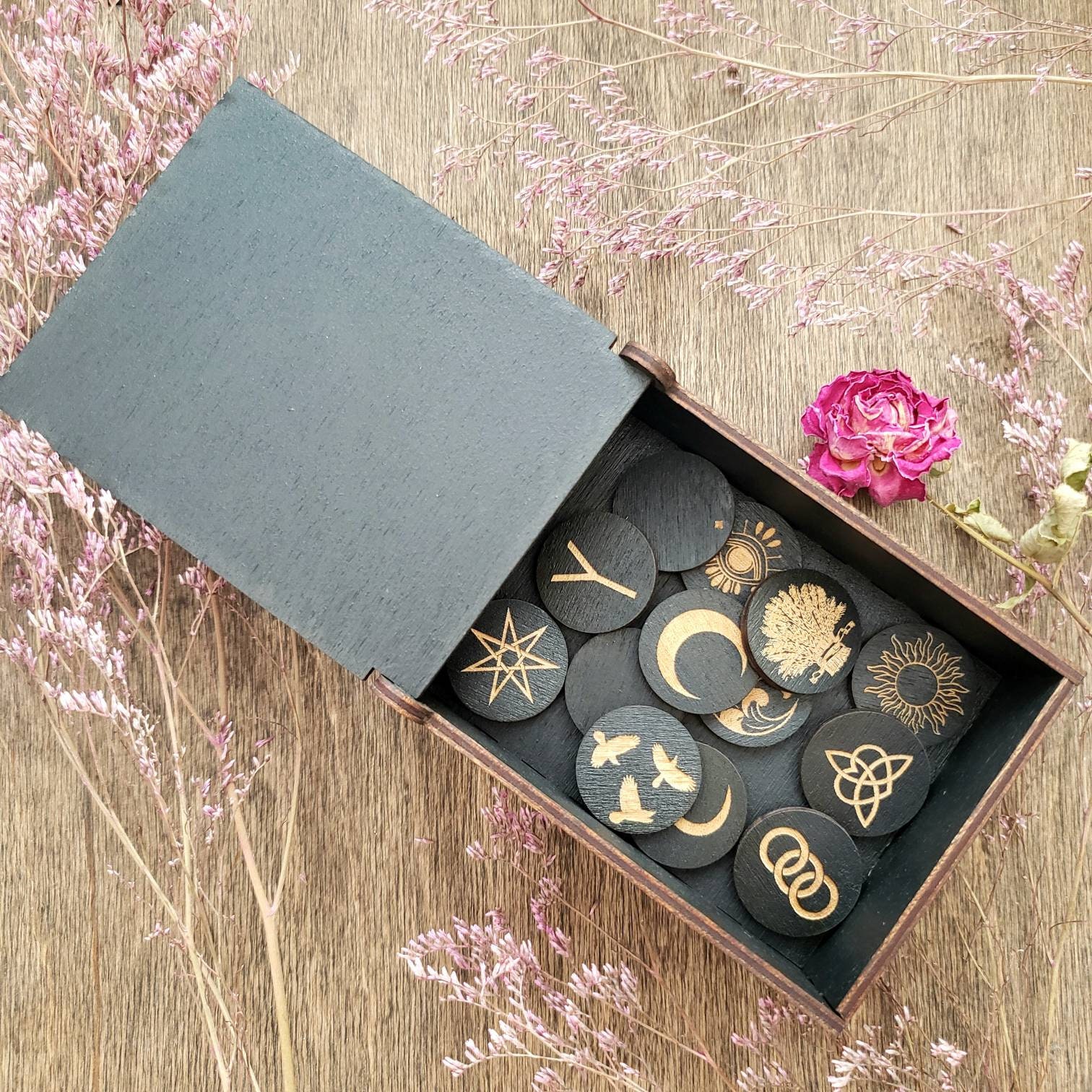 Dragon & Phoenix Rune Box 13 Witch Runes Black Painted Wood | Etsy