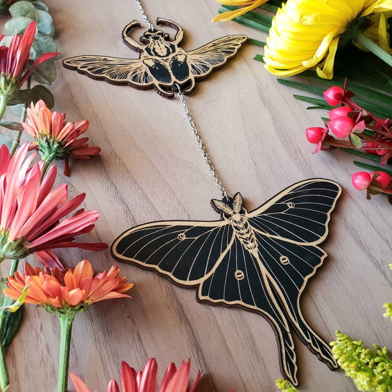 Insect Garland Wood Wall Hanging Decor Hawkmoth Luna Moth - Etsy