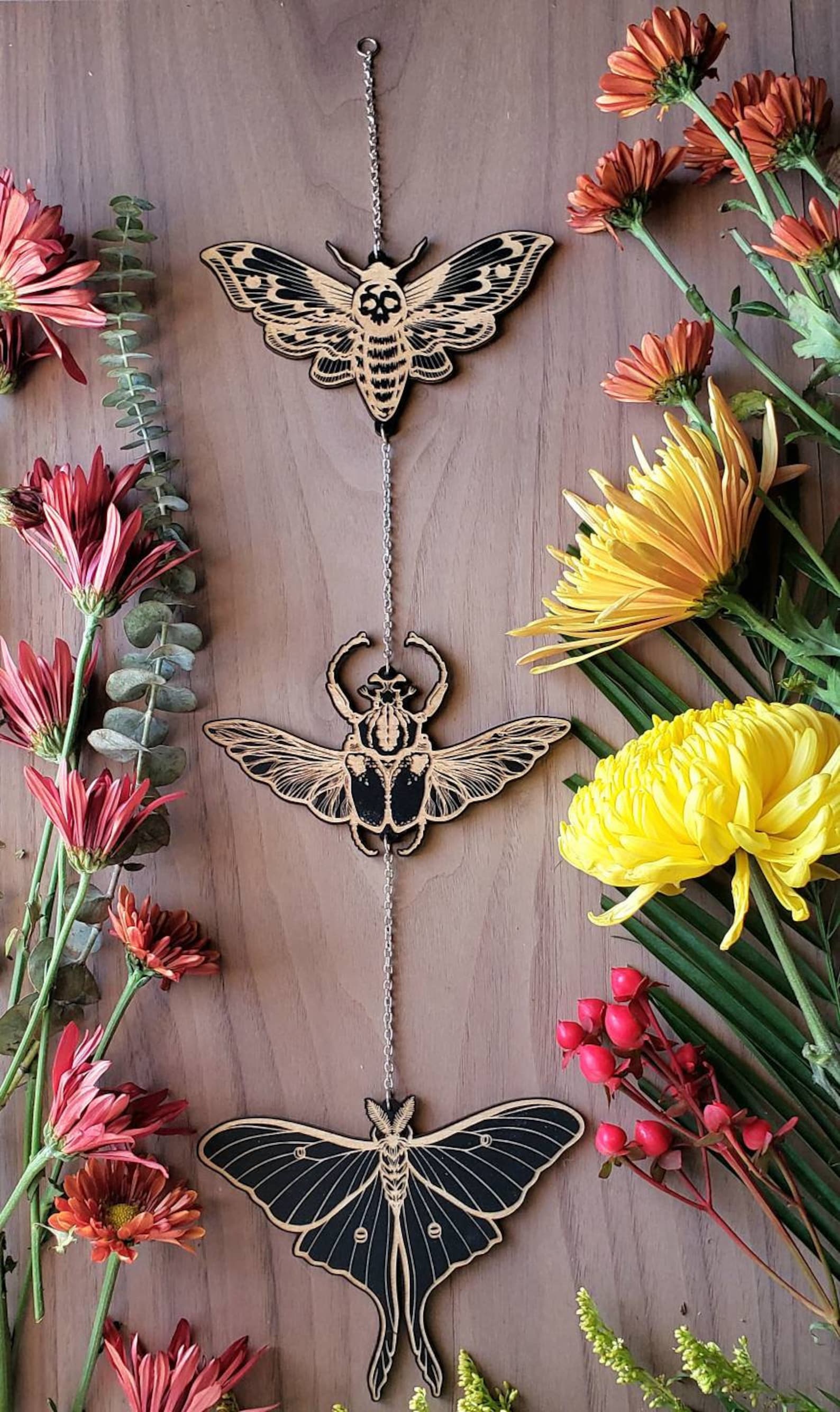 Insect Garland Wood Wall Hanging Decor Hawkmoth Luna Moth - Etsy