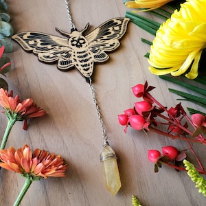 Moon and Moth Wood Wall Decor Hanging | Hawkmoth | Death Head Moth ...