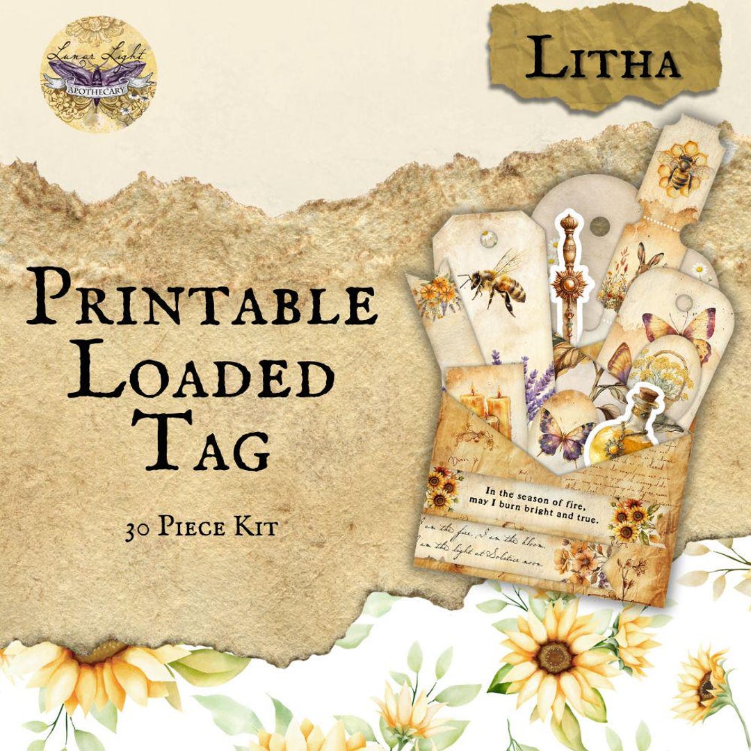 Litha Loaded Tag Printable, Summer Solstice, Victorian, Sunflowers ...
