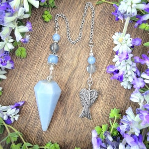 Angelite Angel Wings Pendulum | Blue Stone | Labradorite | Psychic ...
