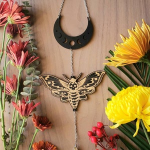 Moon and Moth Wood Wall Decor Hanging | Hawkmoth | Death Head Moth ...