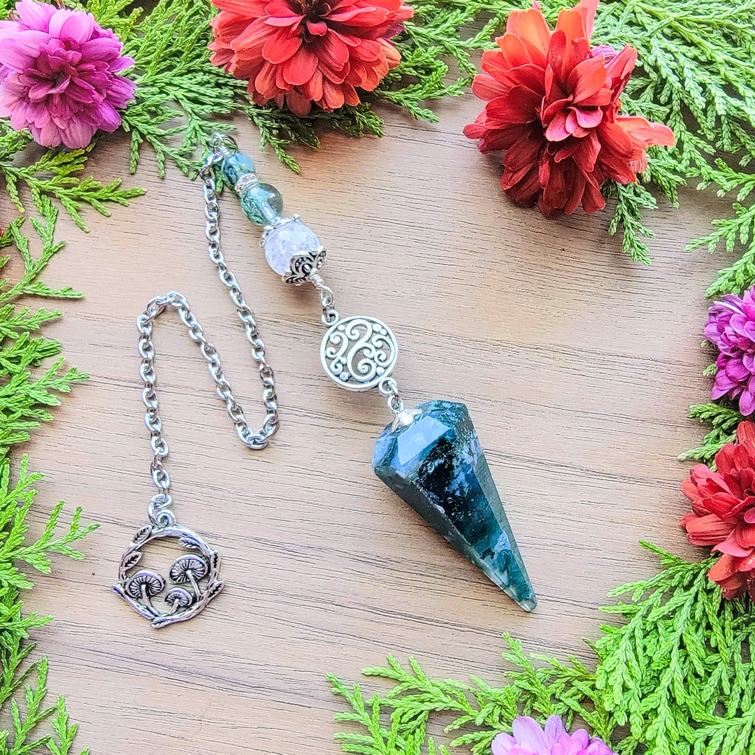Green Moss Agate Pendulum | Green Stone | Mushrooms | Psychic Ability | Intuition | Divination ...
