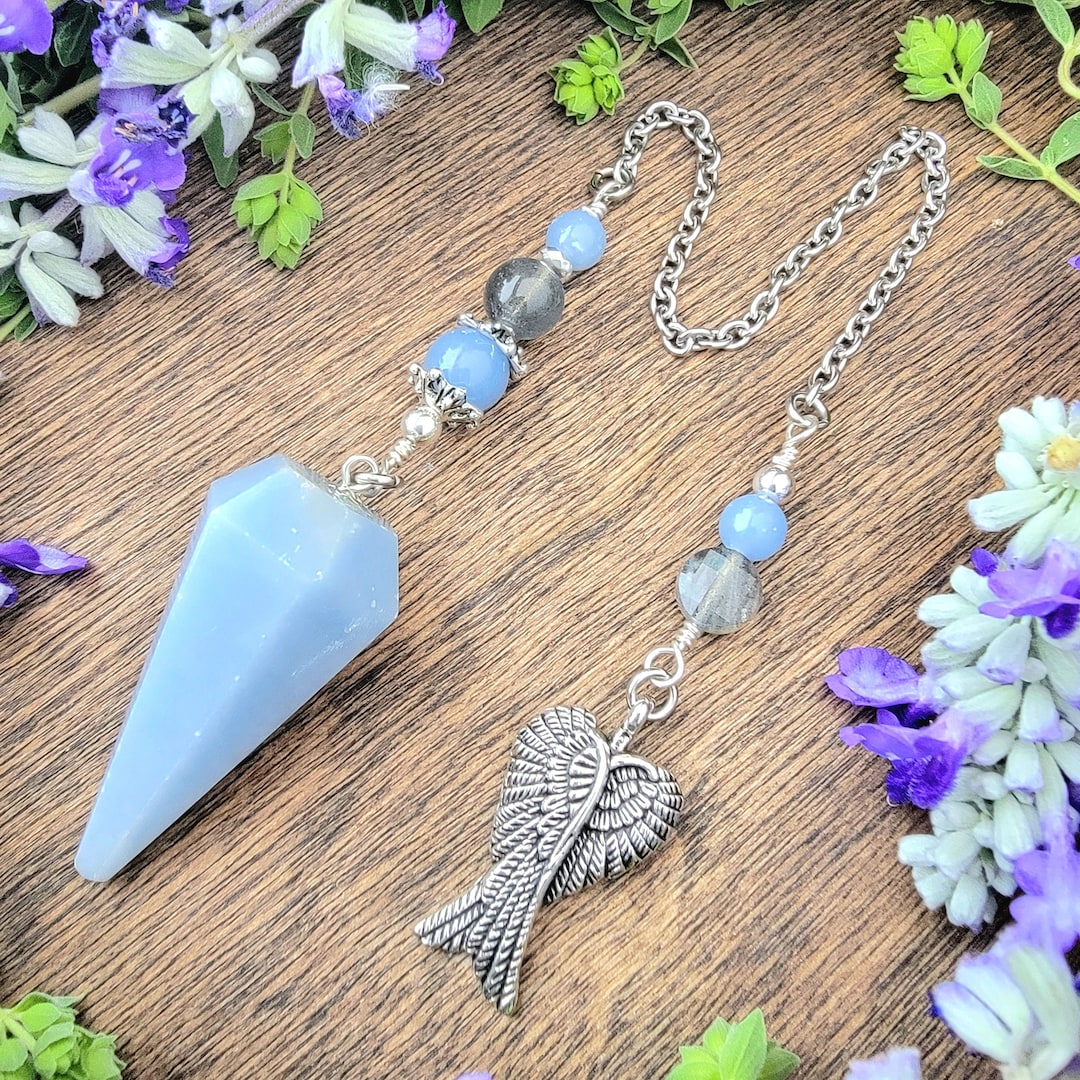 Angelite Angel Wings Pendulum | Blue Stone | Labradorite | Psychic ...