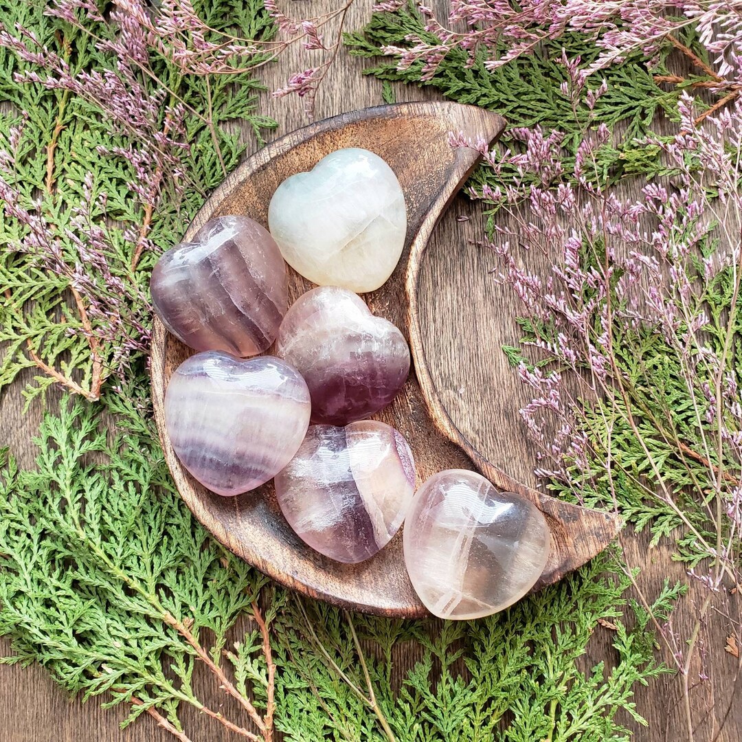 Rainbow Fluorite Puffy Heart Crystal Grid Gemstone Natural - Etsy