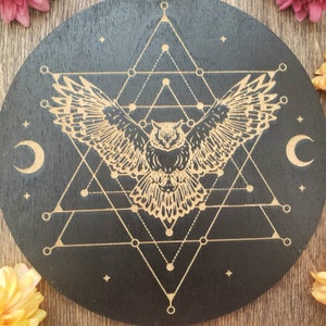 Cosmic Owl Crystal Grid | Laser Engraved | Divination | Samhain ...