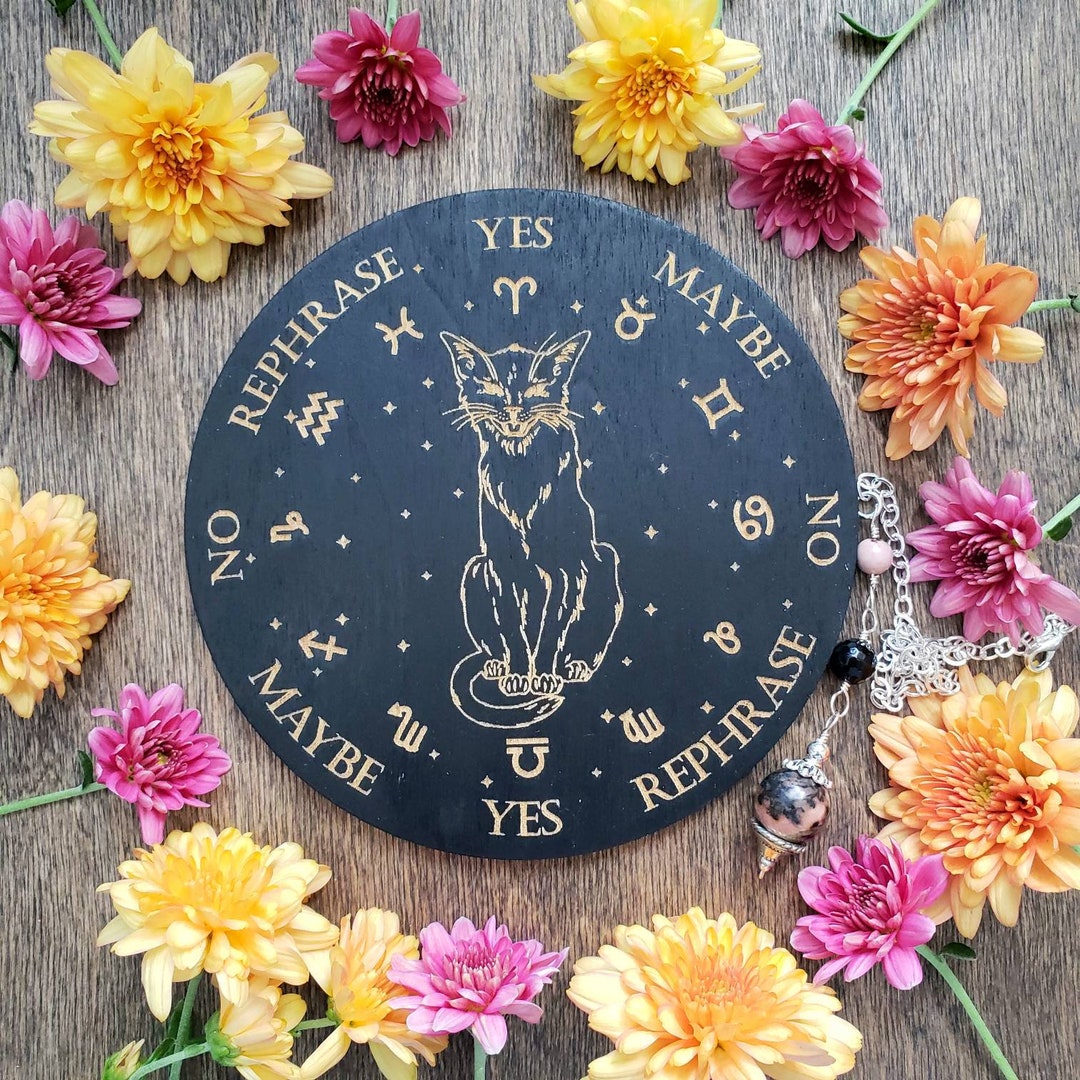 Black Cat Wood Pendulum Board | Laser Engraved | Divination | Scrying ...