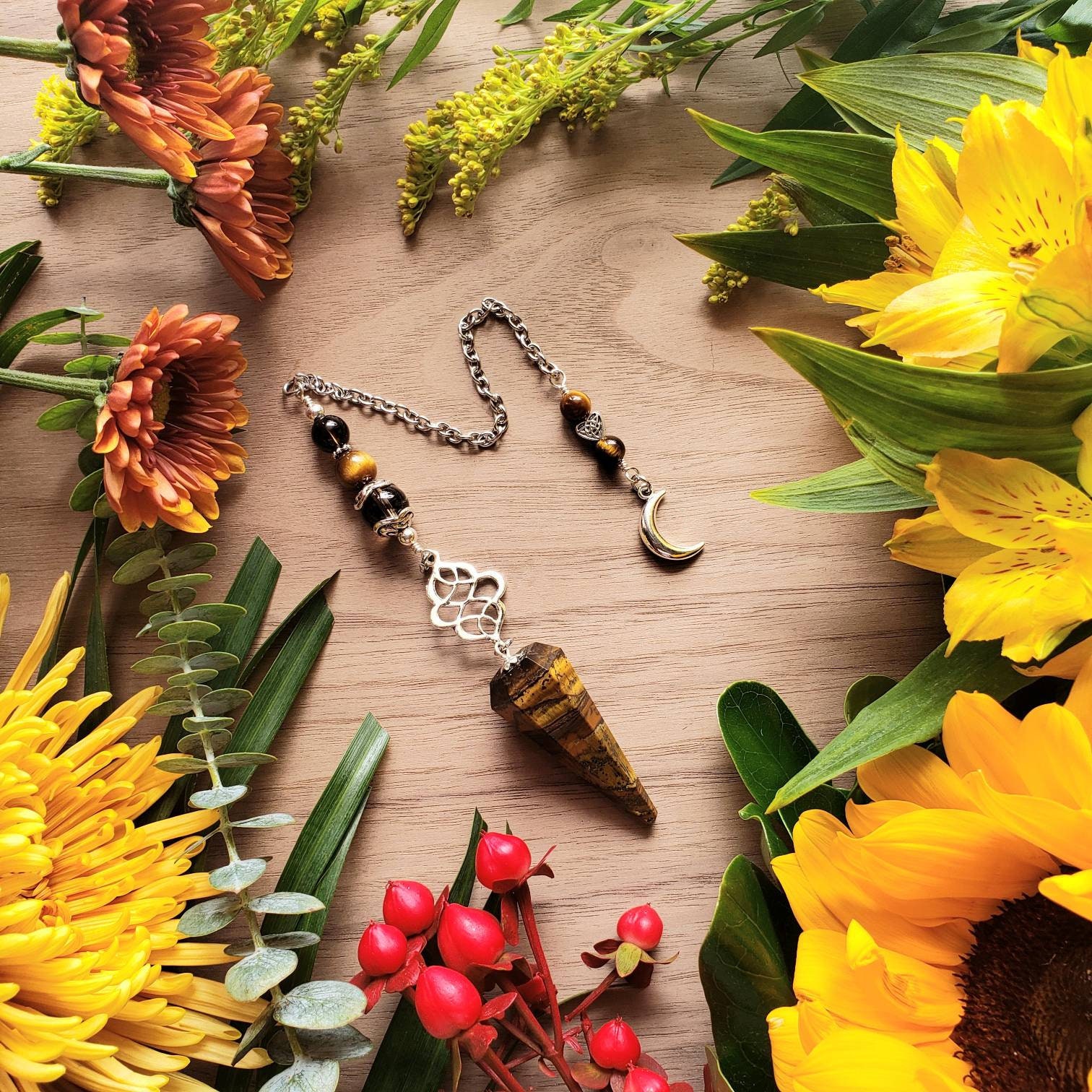 Tiger's Eye Pendulum | Scrying | Divination | Dosing | Smoky Quartz ...
