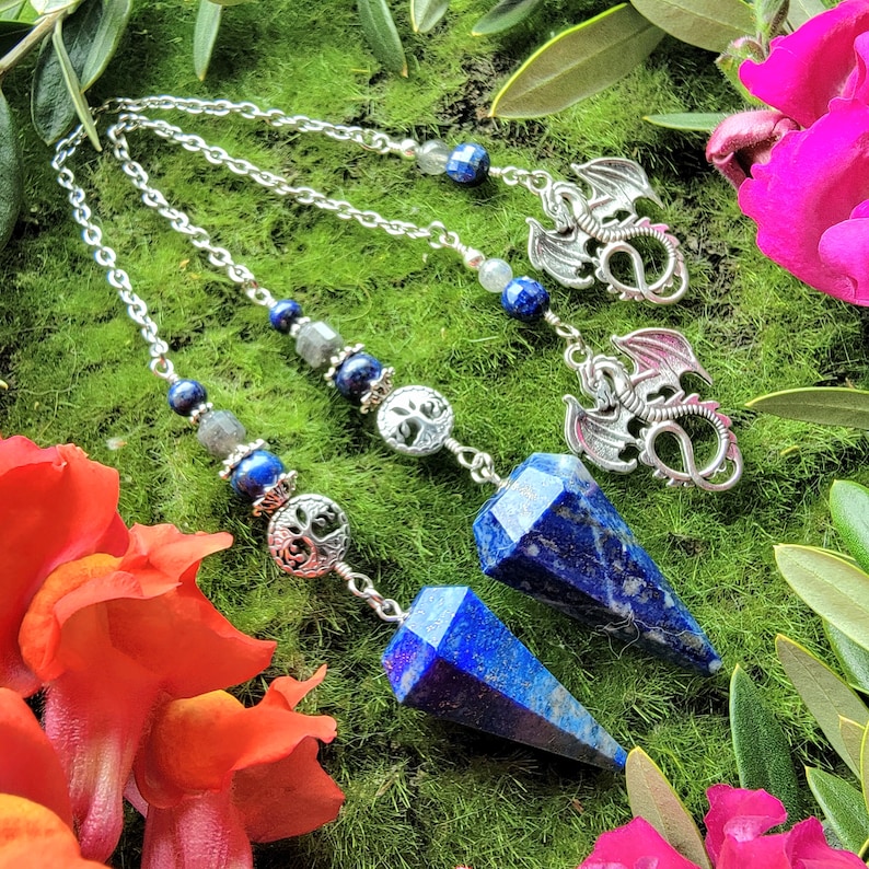 Lapis Lazuli Dragon Pendulum | Tree of Life | Labradorite | Dowsing ...
