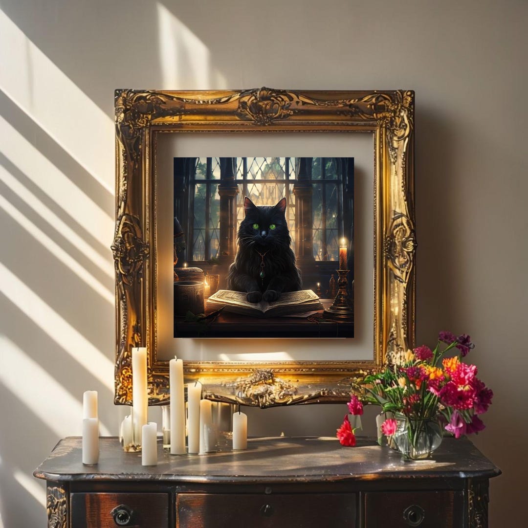 Cat Familiar Altar Image | Printable Art | Gothic Digital Paper | Wicca ...