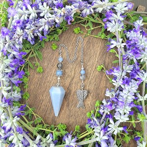 Angelite Angel Wings Pendulum | Blue Stone | Labradorite | Psychic ...
