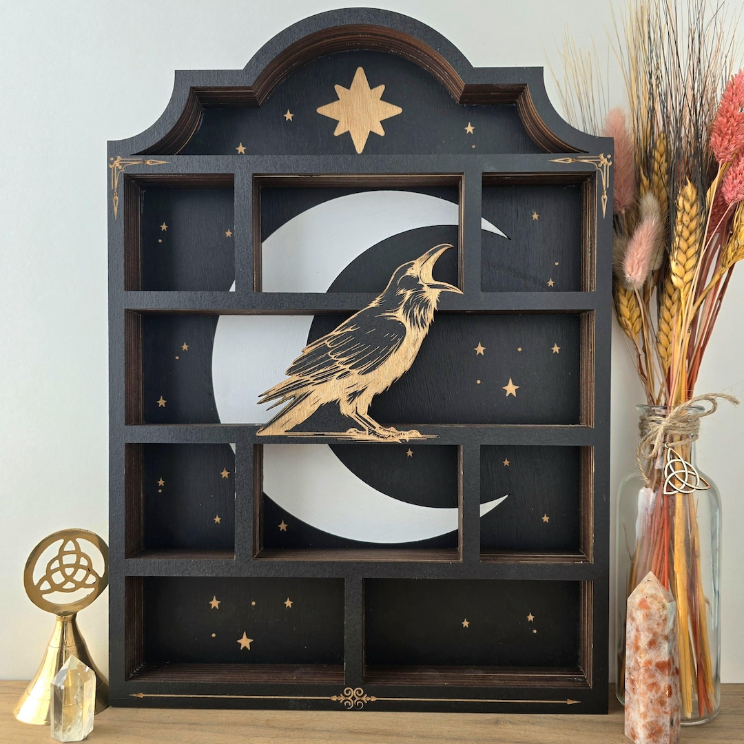 Wooden Raven Apothecary Shelf | Crystal Shelf | Oddities Display ...