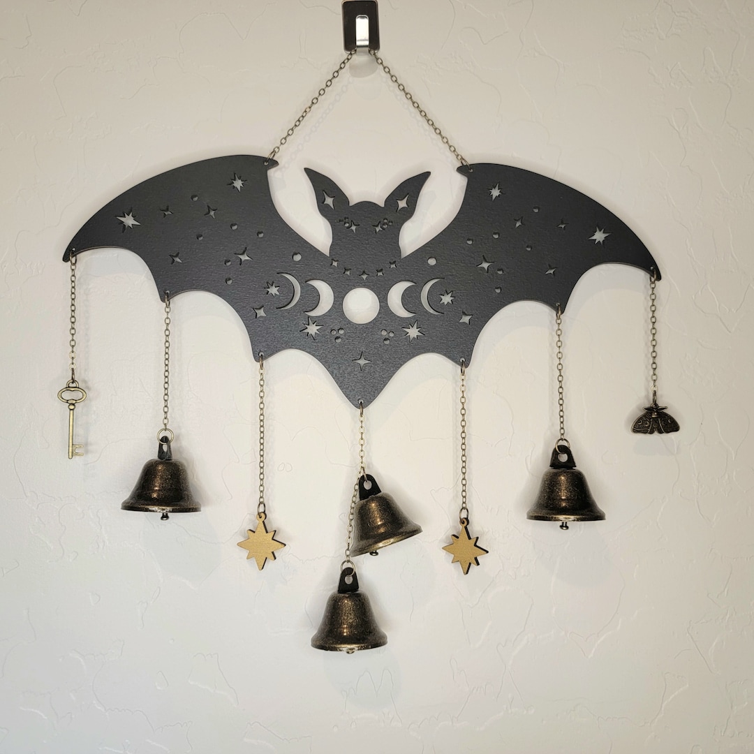 Bat Witch Bells Wood Wall Decor Hanging wood Wall Art Witchy Decor ...