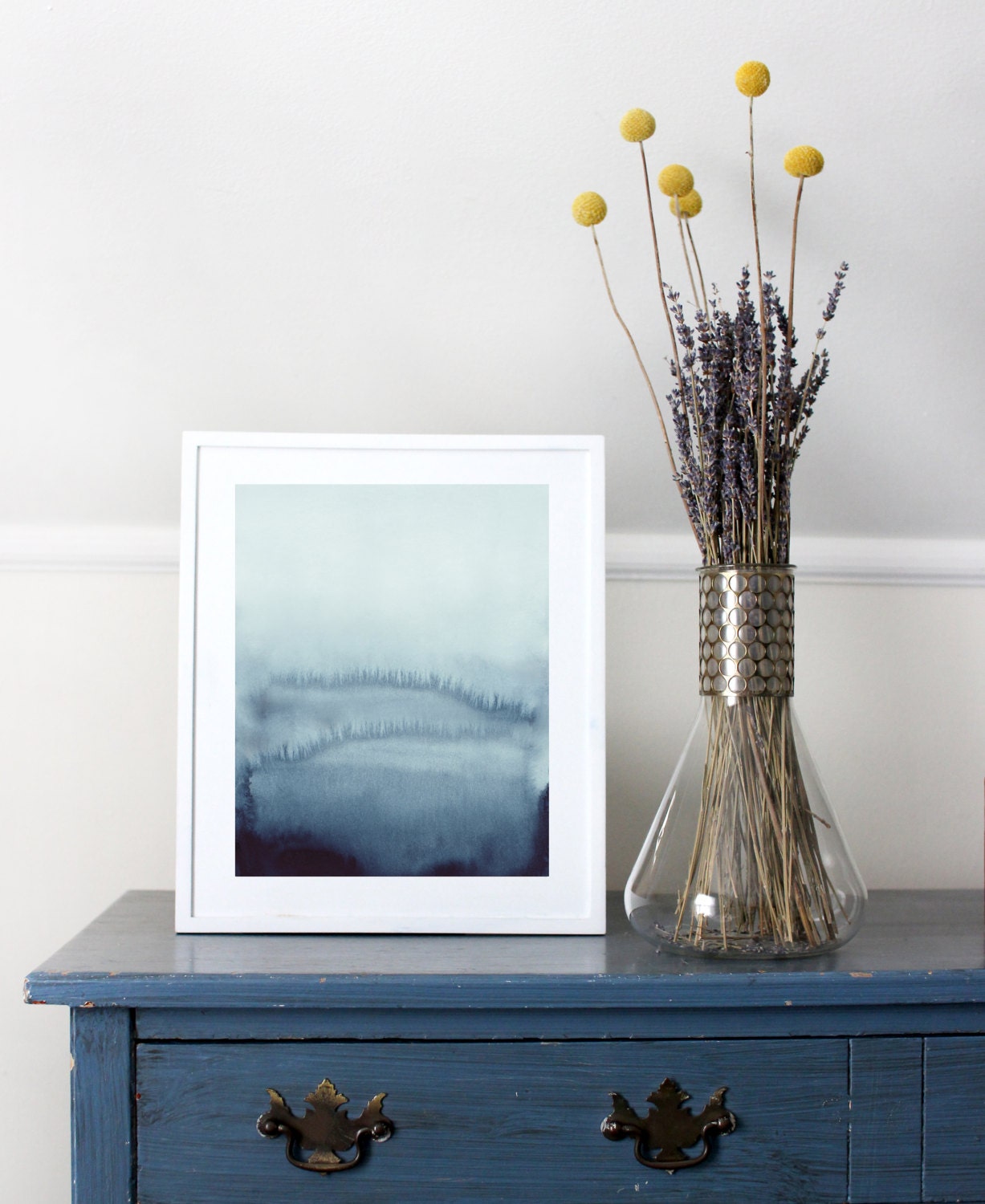 Indigo Print Abstract Art Modern Abstract Art Watercolor - Etsy