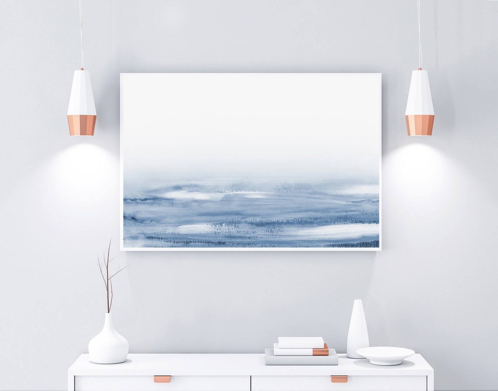 Horizontal Printable Art, Blue Wall Art, Blue Abstract Art, Bedroom ...