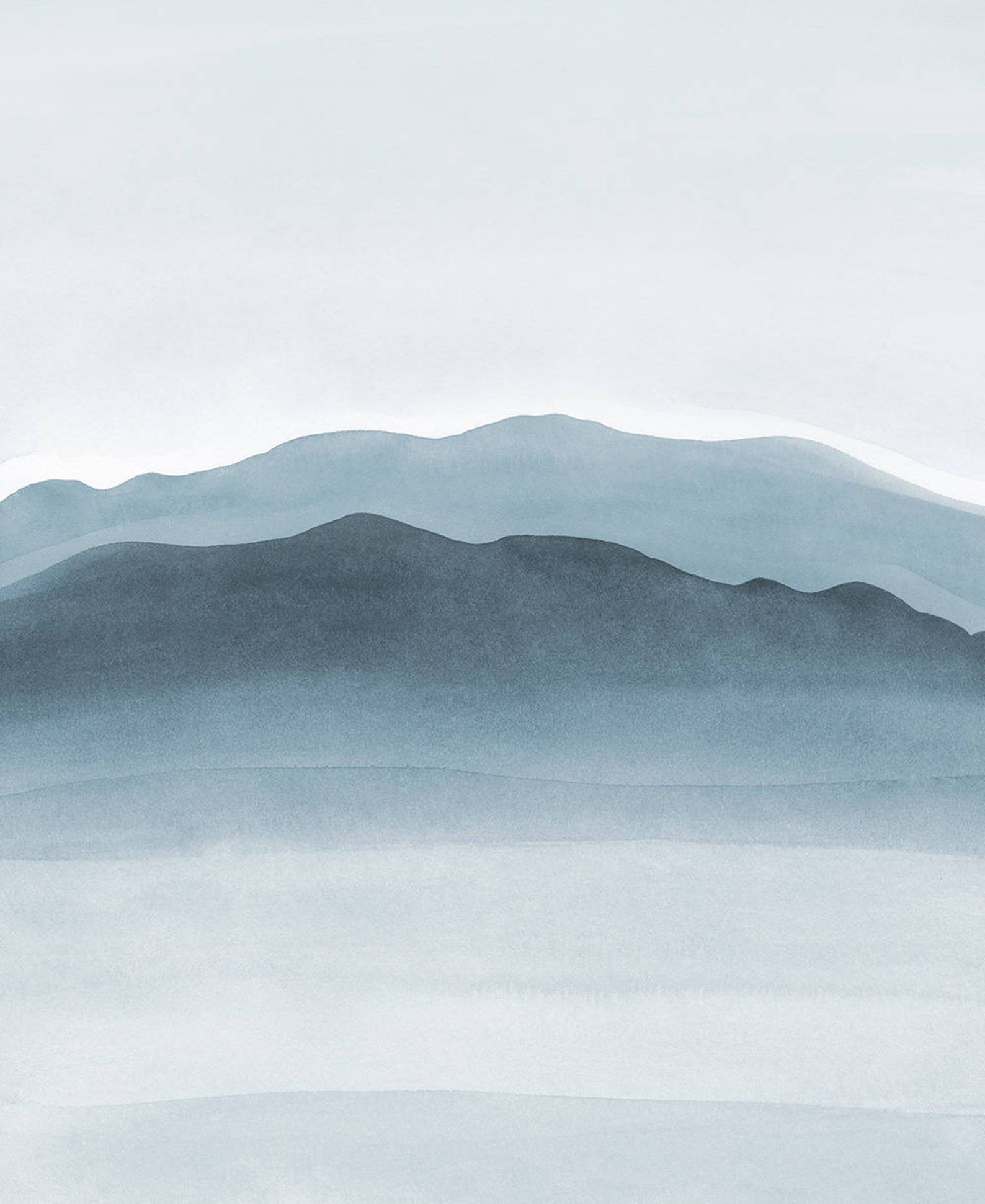 Blue Mountain Print Printable Watercolor Art Blue Wall Art | Etsy