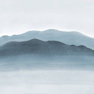 Blue Mountain Print Printable Watercolor Art Blue Wall Art - Etsy
