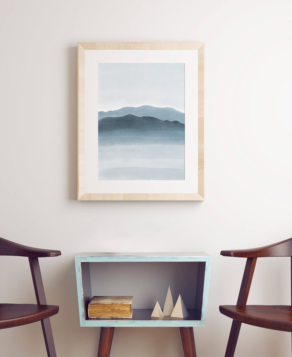 Blue Mountain Print Printable Watercolor Art Blue Wall Art | Etsy