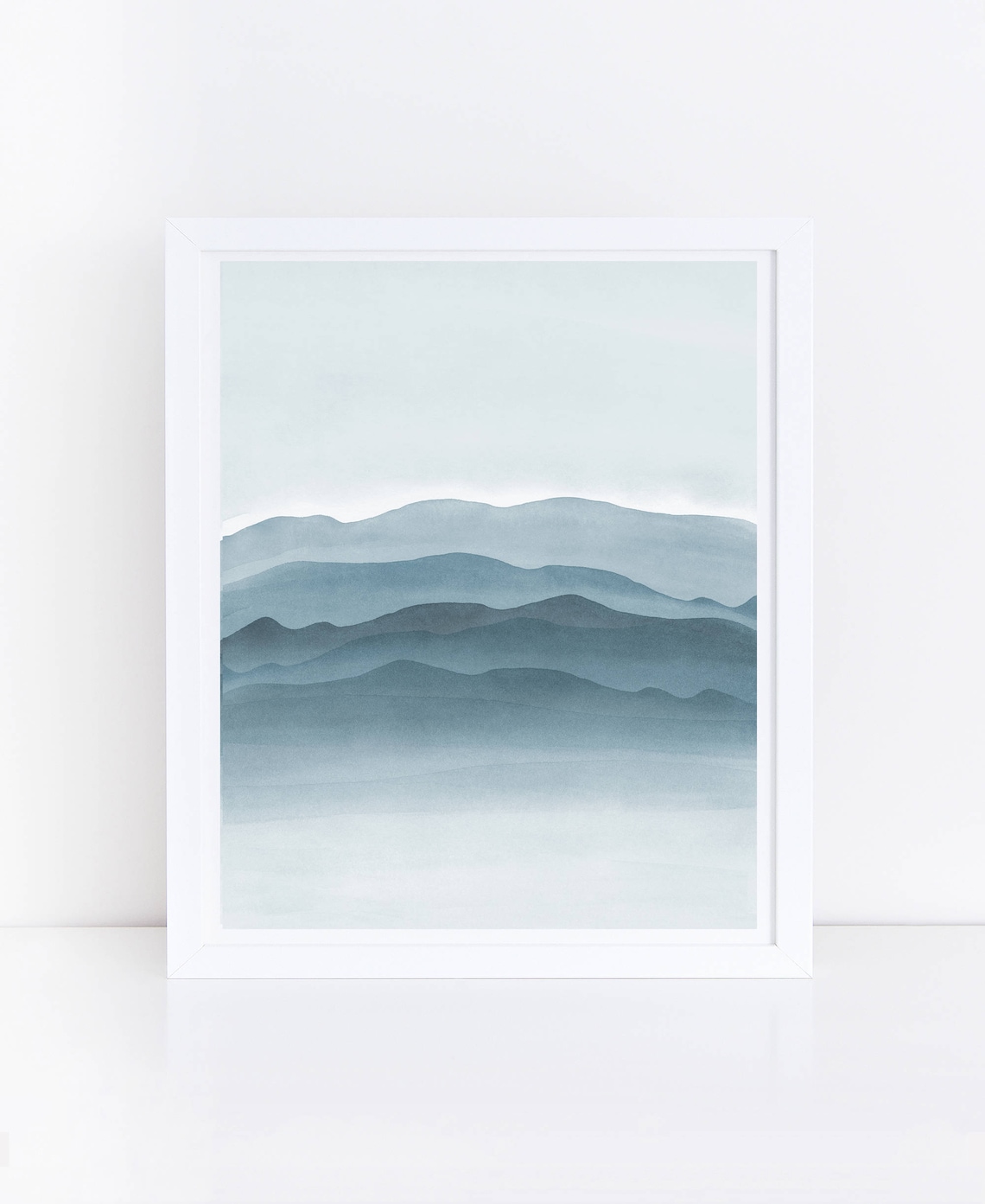 Watercolor Mountain, Printable Watercolor Art, Blue Wall Art, Mountain ...