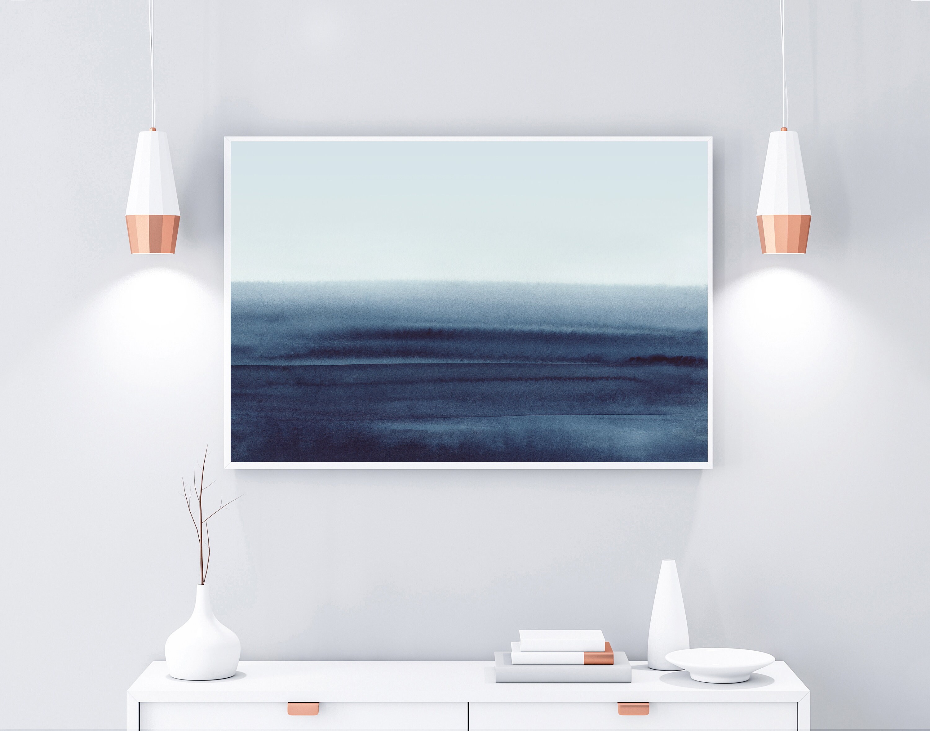 Blue Print Printable Wall Art Horizontal Wall Art Abstract | Etsy