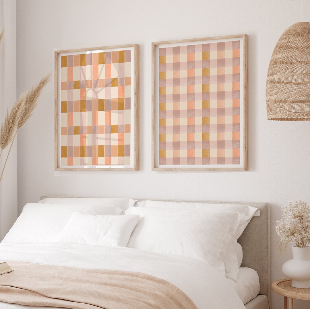 PRINTABLE Wall Art, Set of 2 Prints, Retro Prints, Check Wall Art, Boho ...