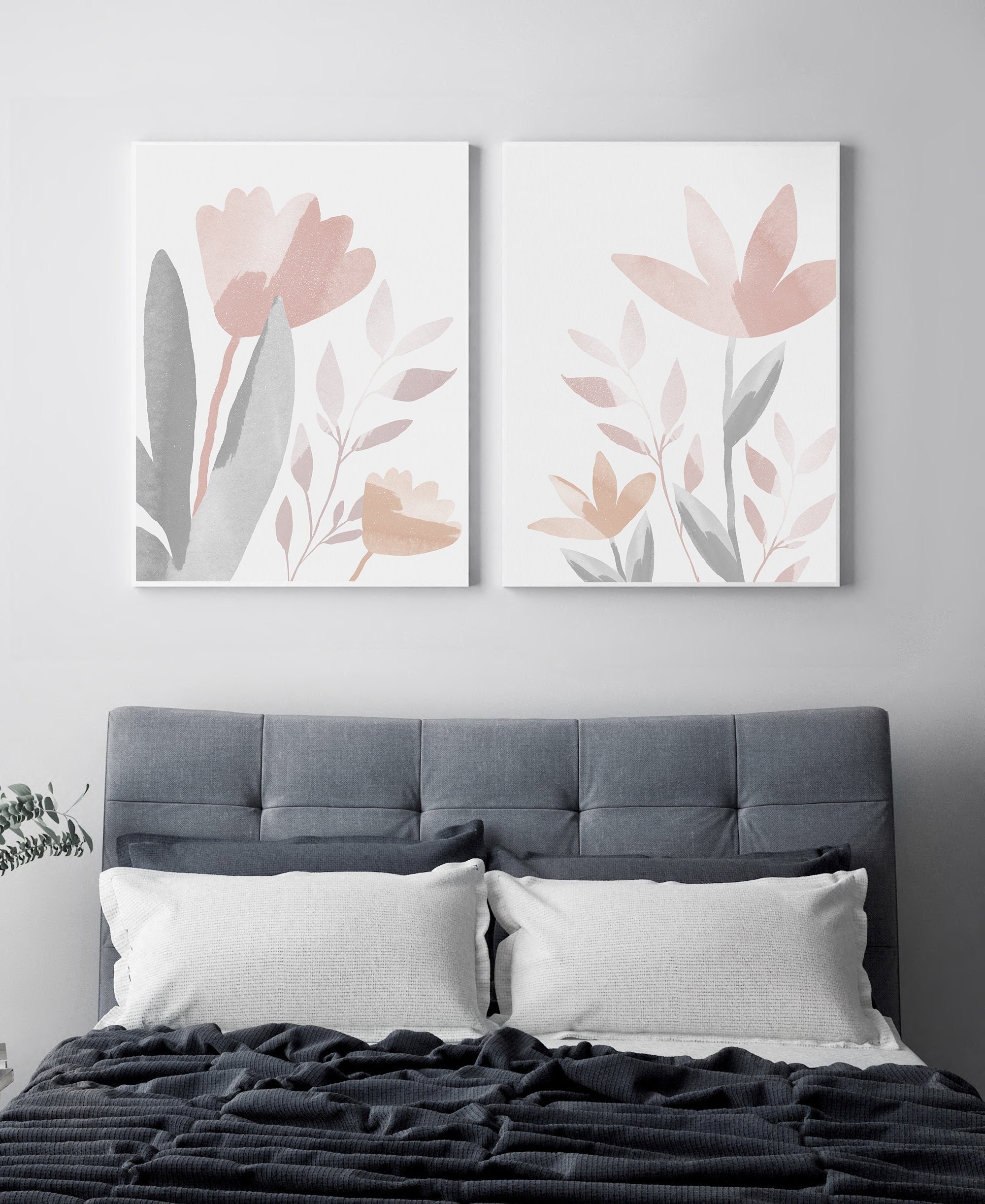 Bedroom Print Set PRINTABLE Wall Art Set of 2 Prints Floral | Etsy