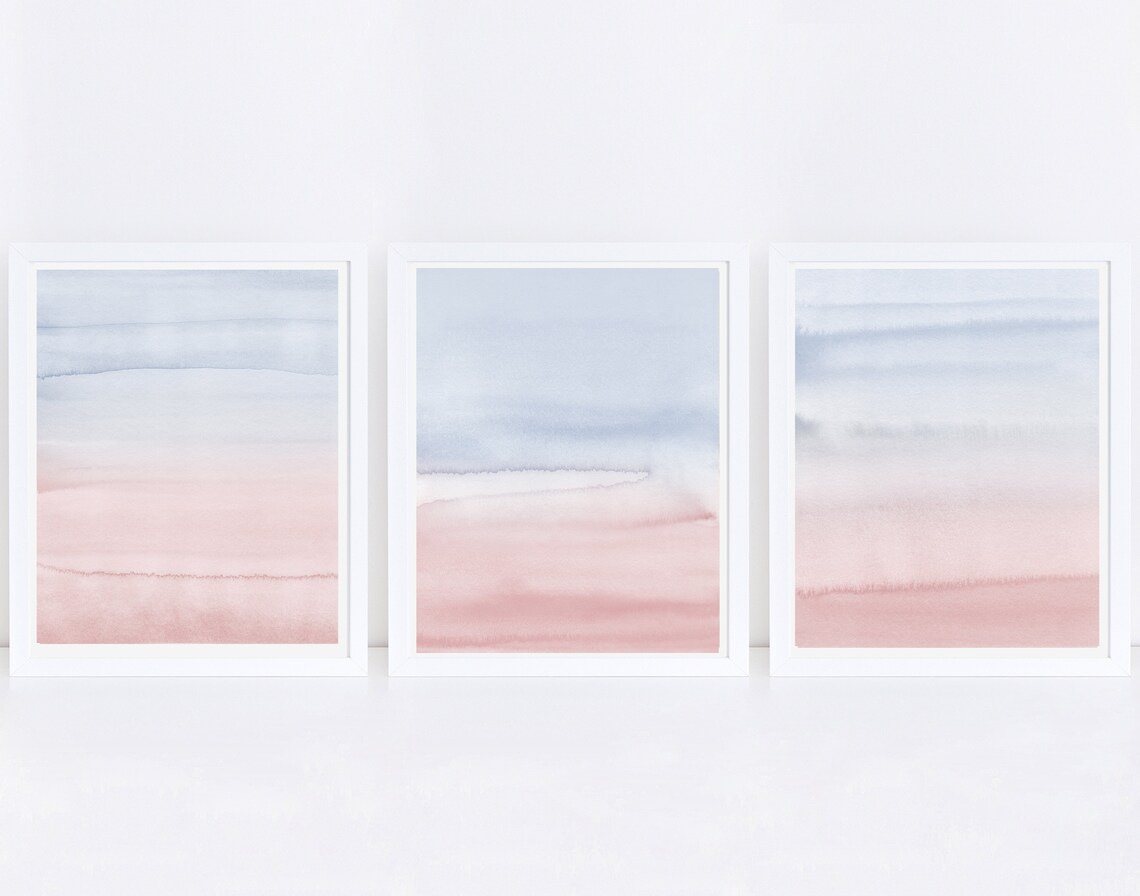 Set of 3 Prints, PRINTABLE Print Set, Pink Blue Wall Art, Printable ...