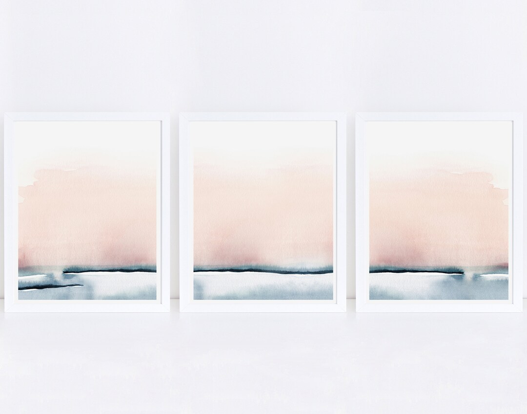 Set of 3 Prints, PRINTABLE Print Set, Pink Blue Prints, Blush Pink and ...