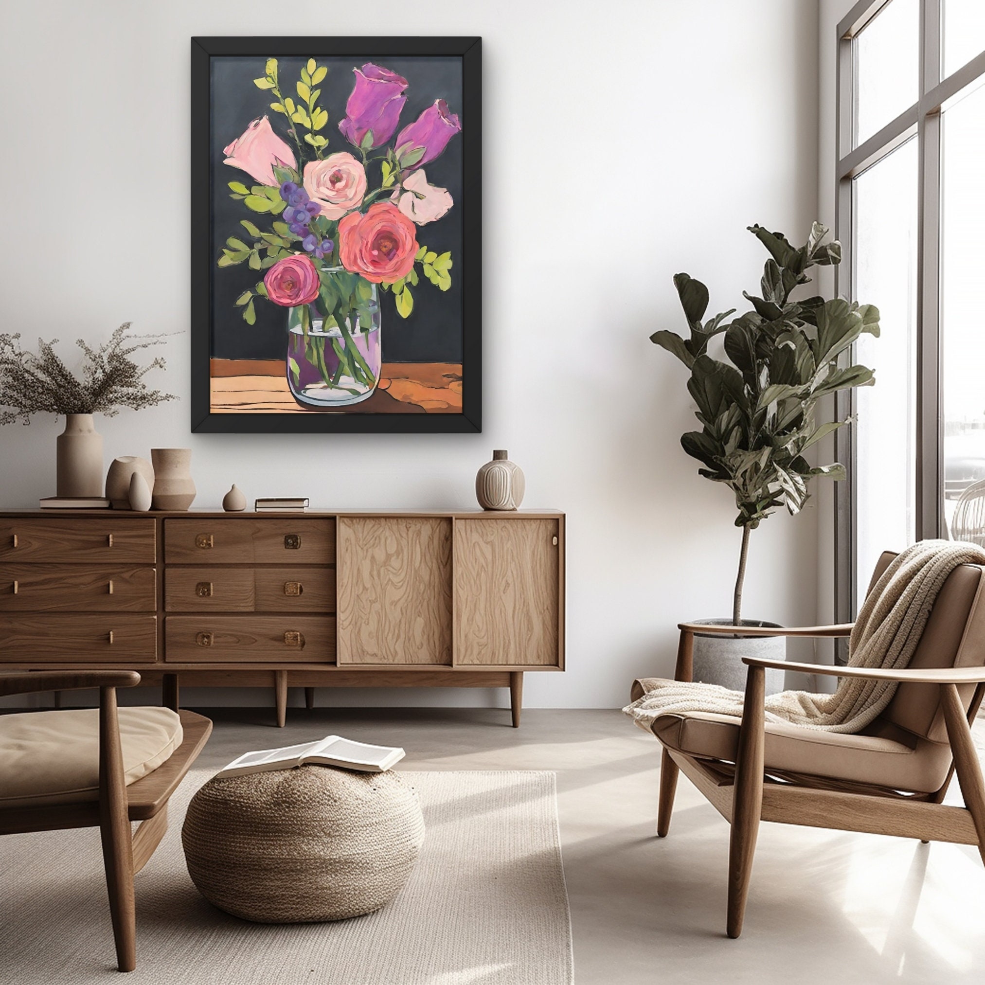 ROSES Still Life in BOHO Color Palette for Large Wall Art Dopamine ...