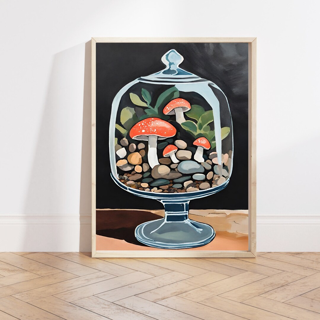 Cottagecore Print of Dotted Amanita Muscaria Mushrooms in a Footed ...