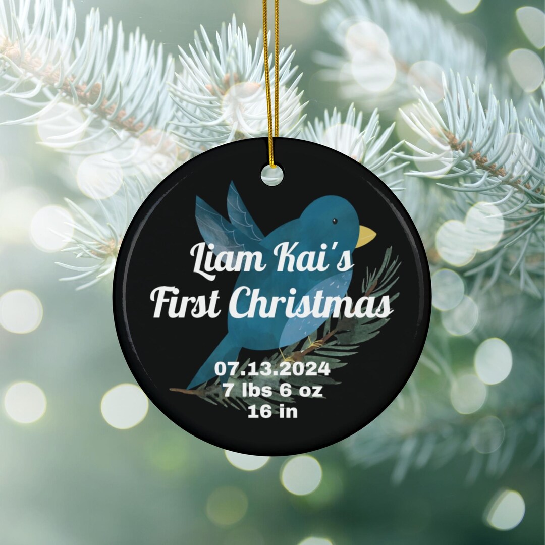 Personalized Christmas Bluebird Birth Stats Ornament. Baby's First ...
