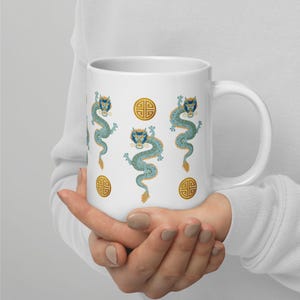 Oversized Blue and Green Chinese Dragon Mug. Lucky Zodiac Gift for Tea ...